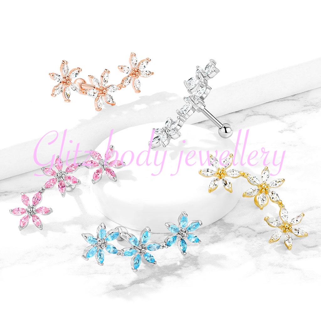 Cluster tragus /diath top ear bars – Bodylink piercing studio Maidstone.